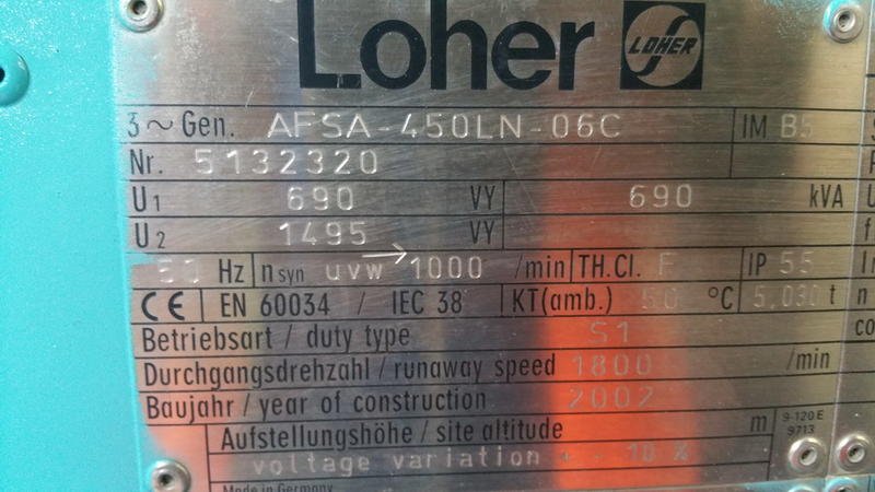 GÉNÉRATEUR 690KVA AFSA-450LN-060C | Loher AFSA-450LN-060C