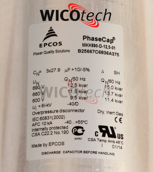 Phase compensation Capacitor Epcos 12,5 kVAr 690V | Epcos