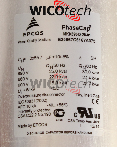 Phase compensation Capacitor Epcos 25 kVAr 690V | Epcos