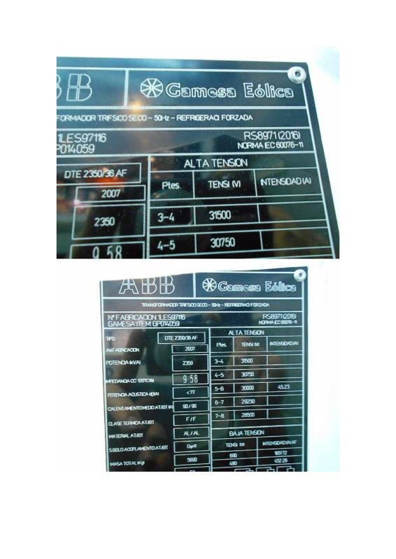 TRANSFORMADOR ABB DTE 2350 KVA 30/0,690KV PARA AEROGENERADOR