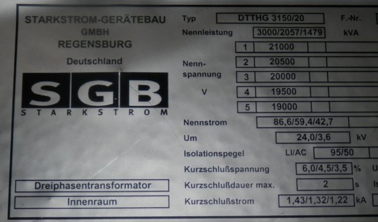 Trocken-Trafo: 3000 KVA - 2060 KVA - 1480 KVA Transformator